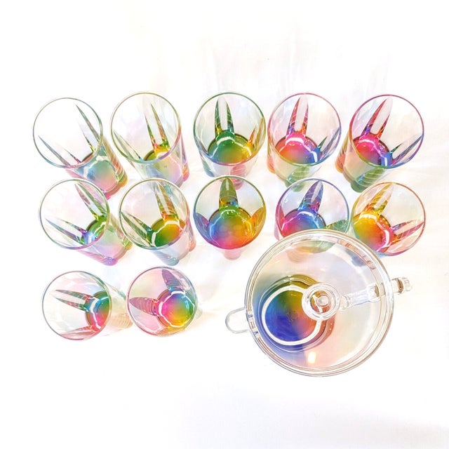 1990s Merritt International Teardrop Acrylic Rainbow Pitcher Set With ...