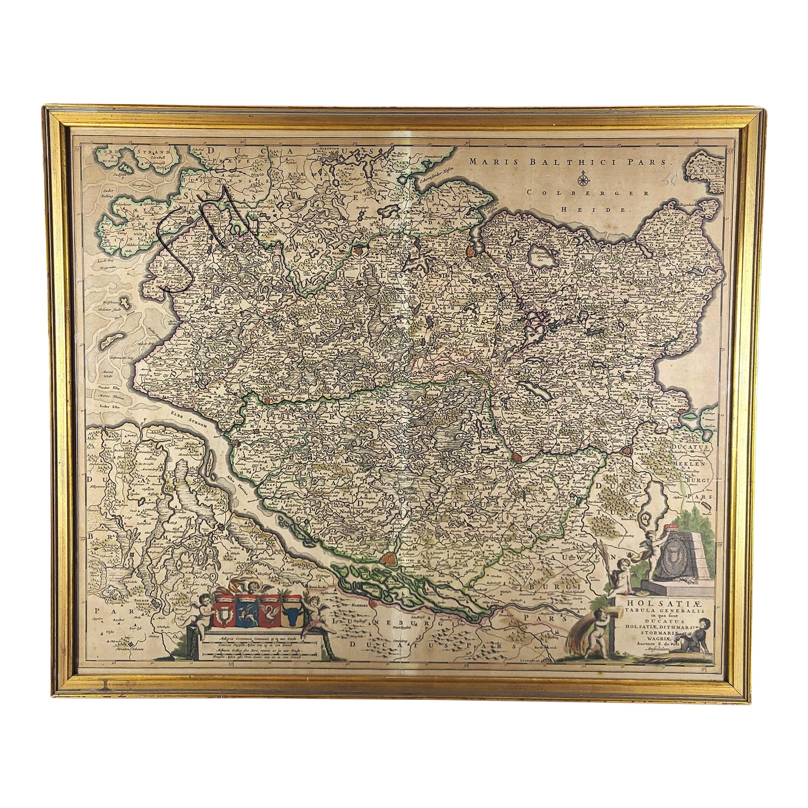 Large Antique German Map of City of Holstein by Frederik De Wit | Chairish