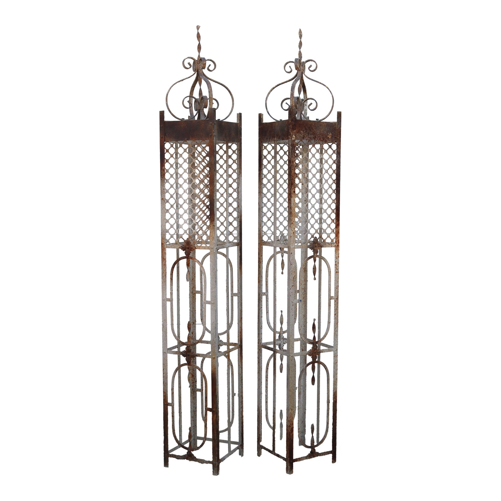 Early 21st Century Large Wrought Iron Painted Distressed Trellises ...