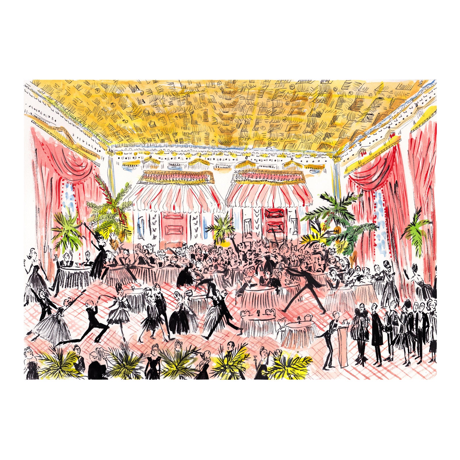 "Pink Dining Hall" Contemporary Original Whimsical Figurative Print by ...