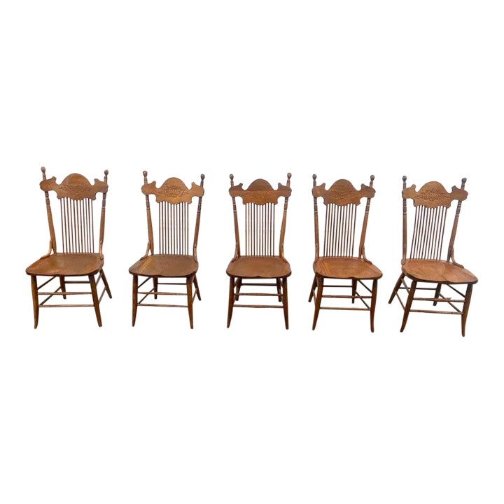 Early 20th Century Set of 5 Antique Tiger Oak Dining Chairs | Chairish