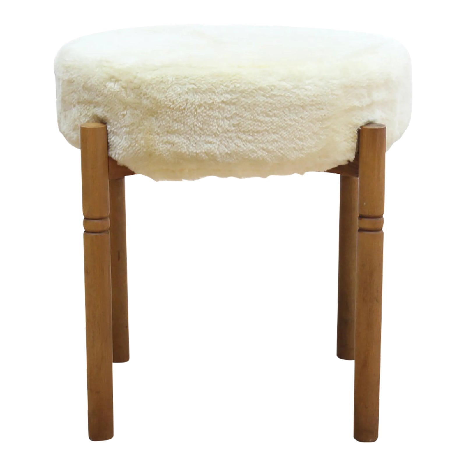 1970s Mid Century Swedish Faux Fur Boho Vanity Stool | Chairish