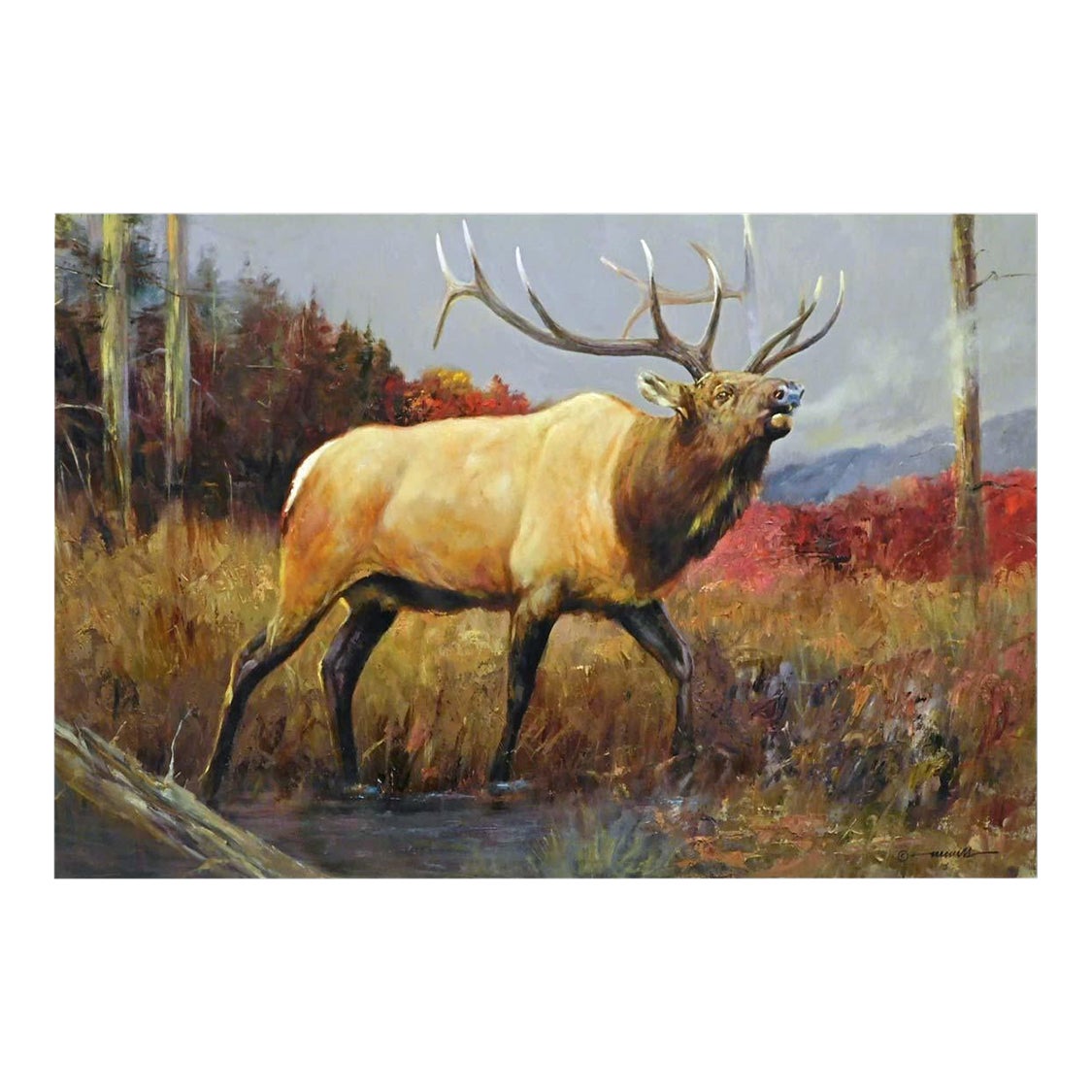 Dave Merrill "Battle Field" Unframed Original Oil Hand Signed Elk ...