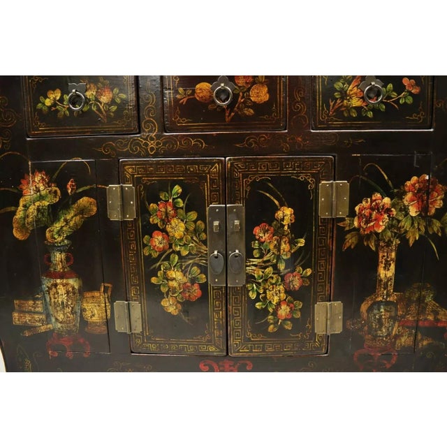 Korean Black Hand Painted Altar Style Sideboard Cabinet Console Table ...