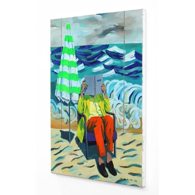 Reading Pose in Front of Three Panels - Figurative Abstract Painting ...