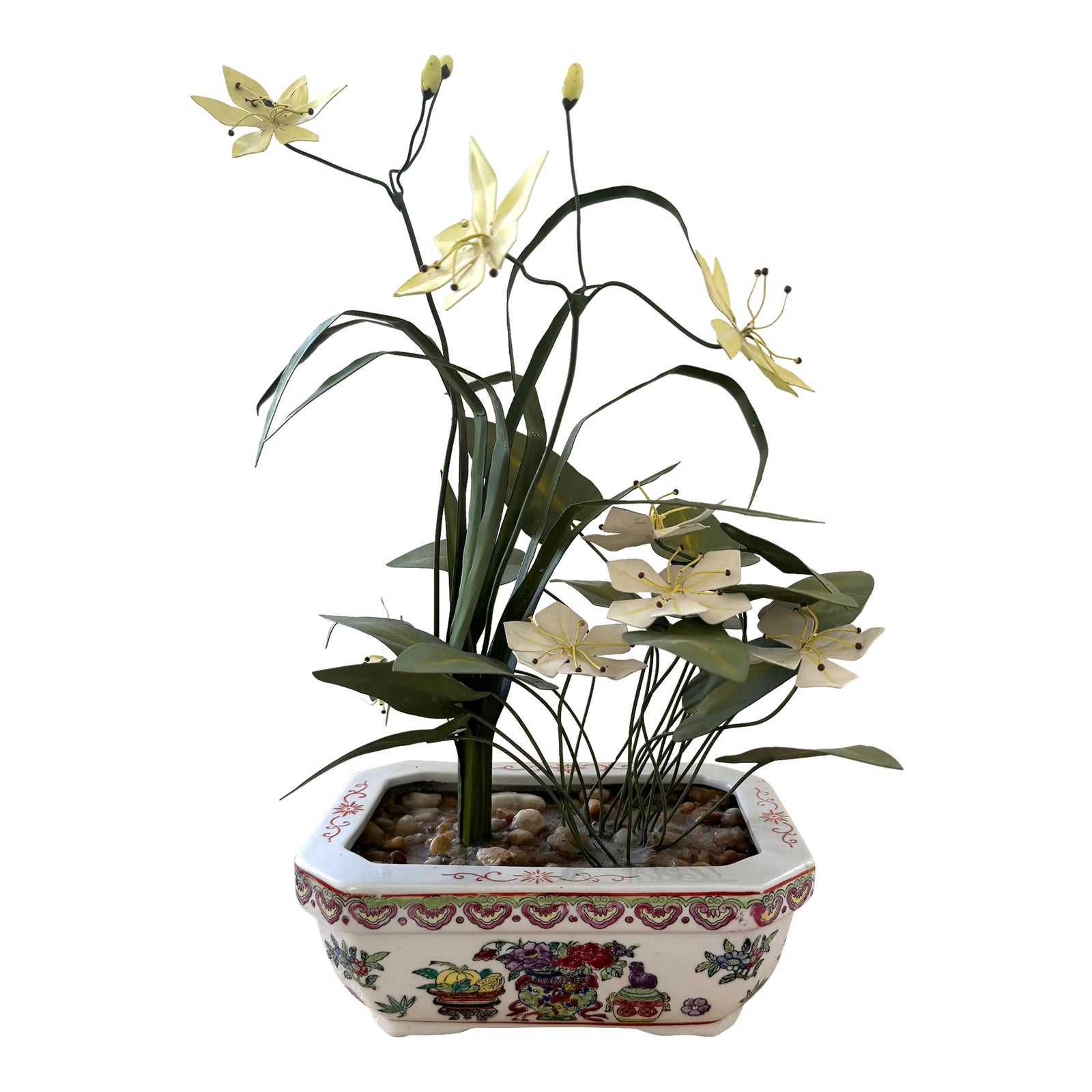 Vintage Joey Bonhage Attrib Tole Potted Flowers in Jardiniere | Chairish