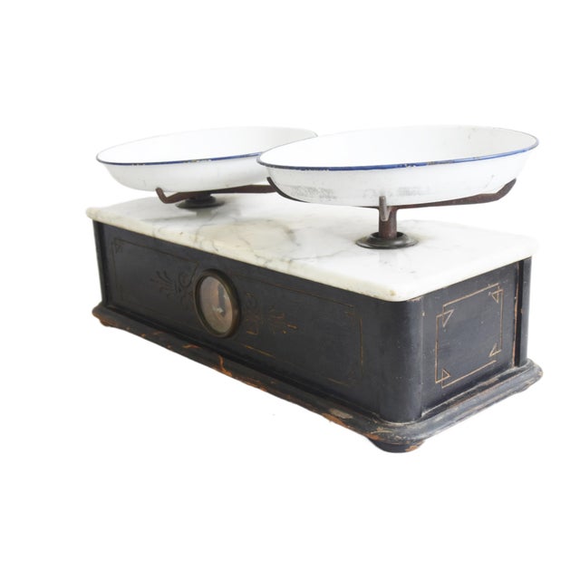 Antique English Wood & Marble Balance Scale | Chairish