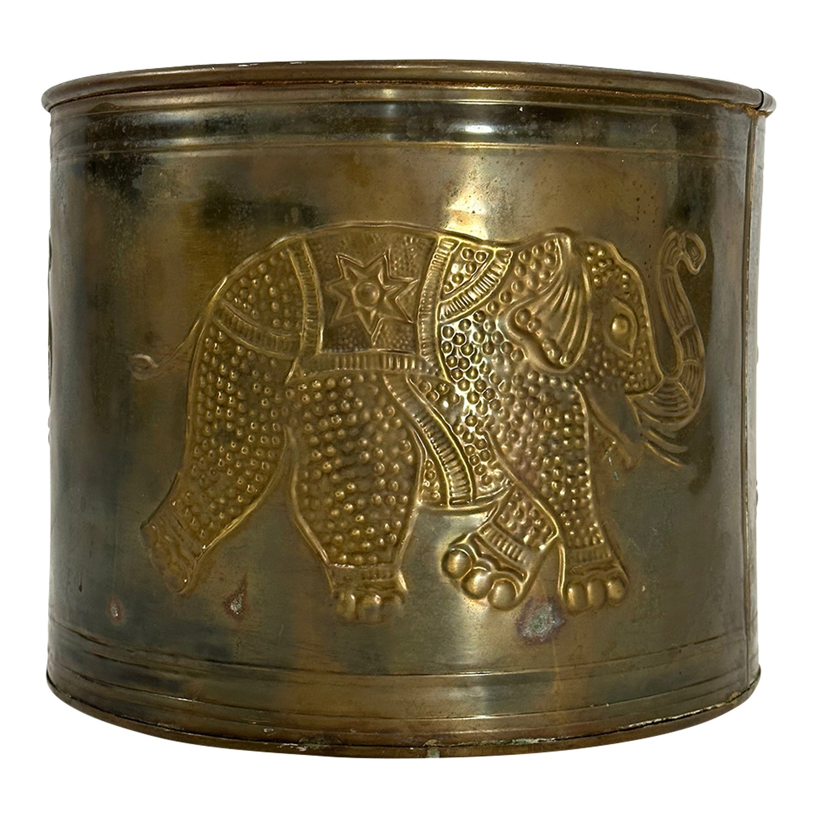 1970’s Brass Repousse Elephant Planter Cachepot | Chairish