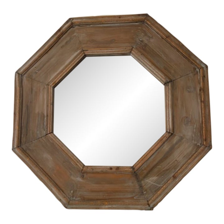 2000s Octagonal Wood Frame Mirror | Chairish