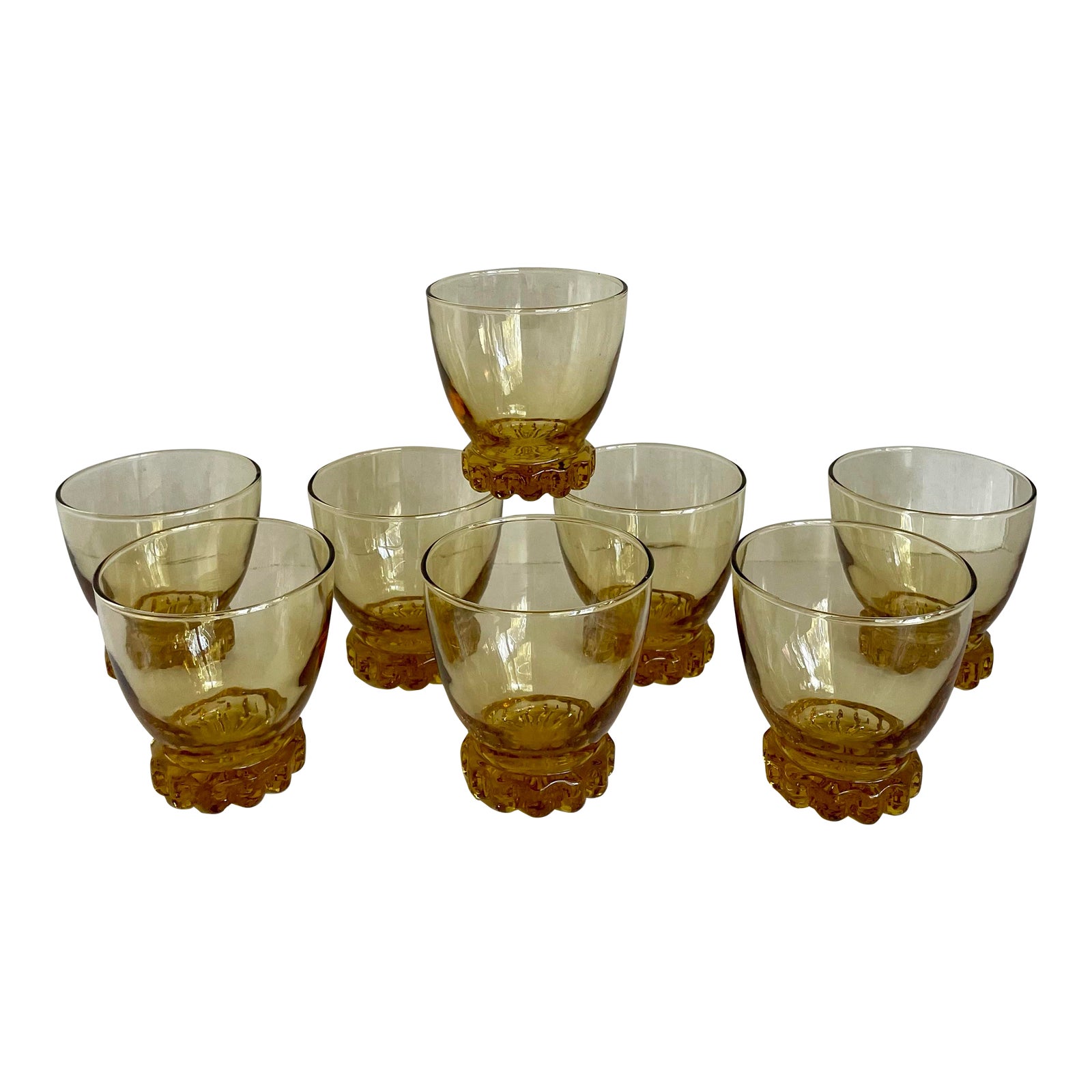 Set of 8 MCM Libbey Amber Glass "Sonnet" Glasses | Chairish