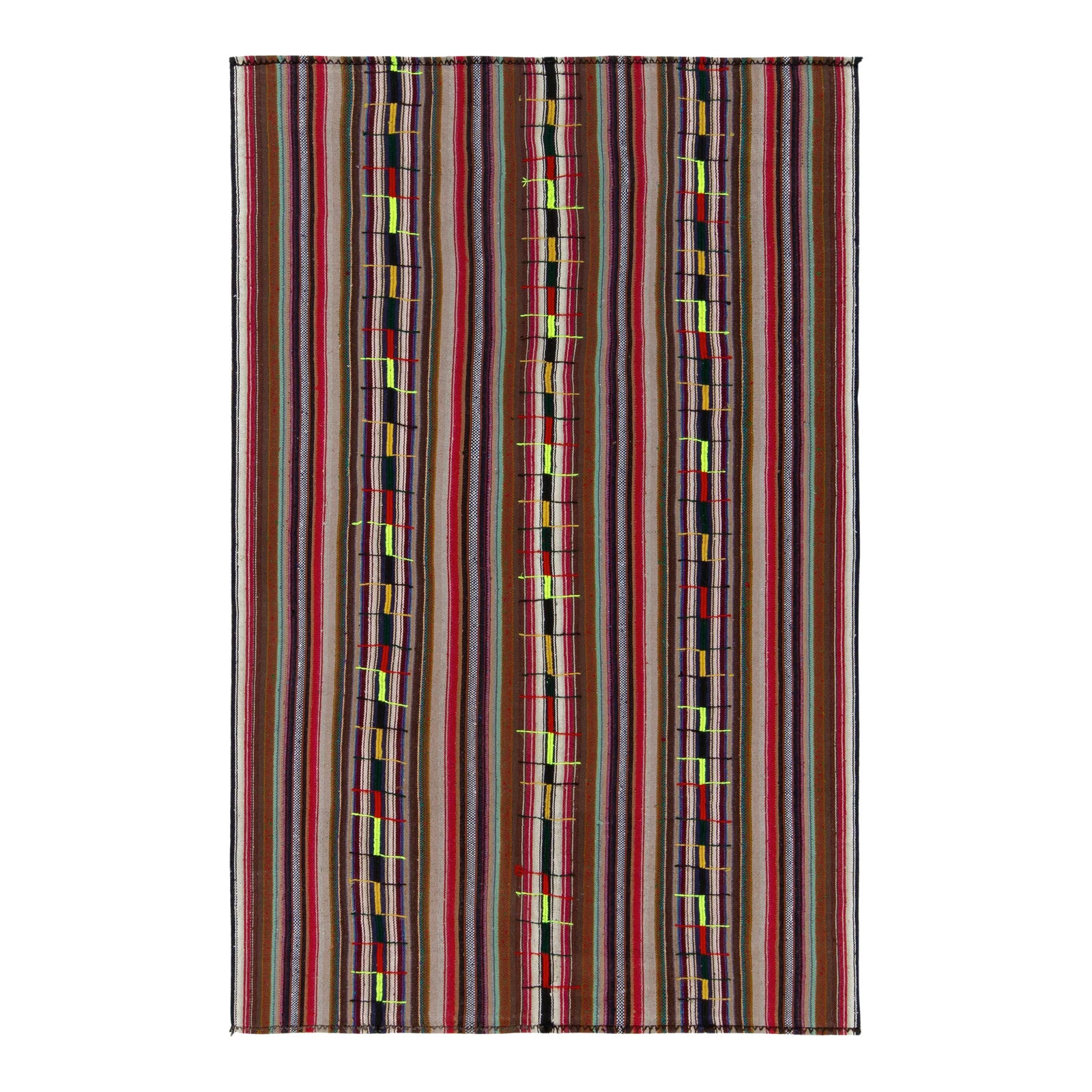 1950s Vintage Chaput Kilim Rug in Red and Brown, Multicolor Stripe ...
