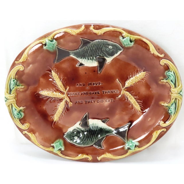 Antique Victorian Majolica Bread Serving Tray With Fish & Religious ...