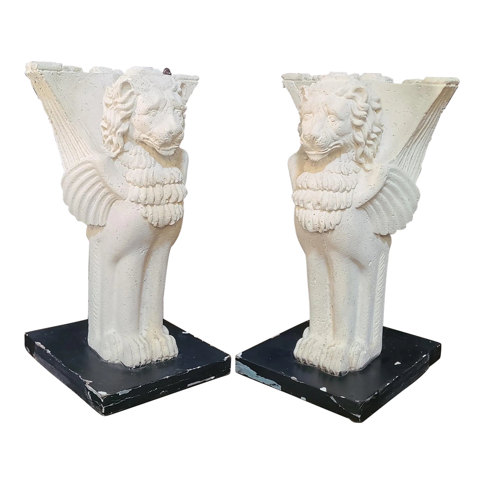 Winged Griffon Cast Plaster End Table Bases - a Pair | Chairish