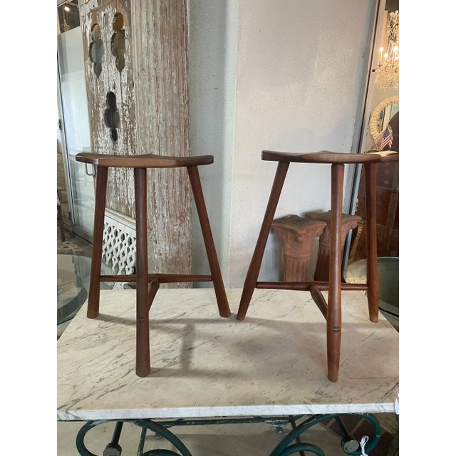 Pair of Walnut Danish Modern Counter Stools, in the Style of Arne ...