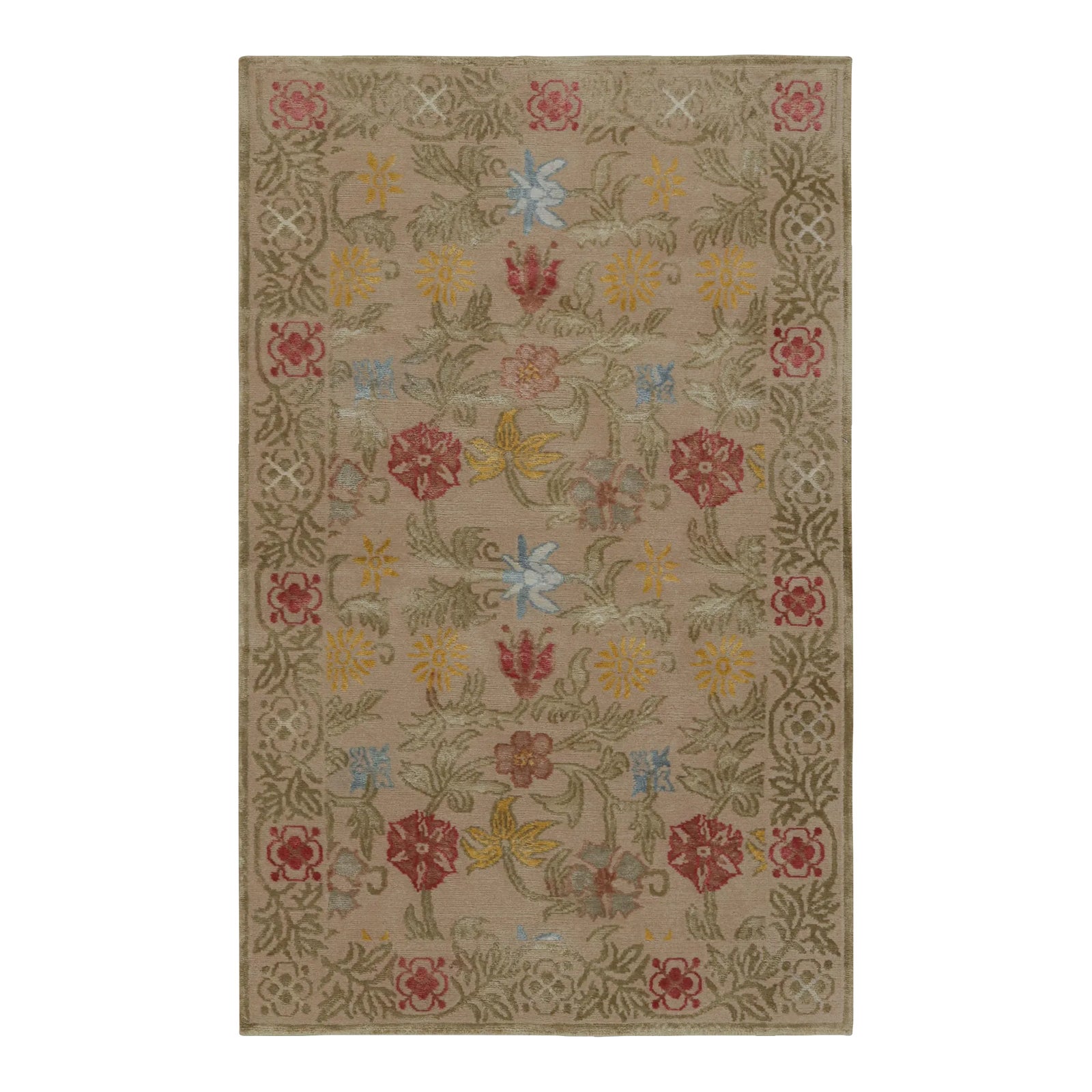 Rug & Kilim’s Spanish European Style Rug in Beige With Floral Patterns ...