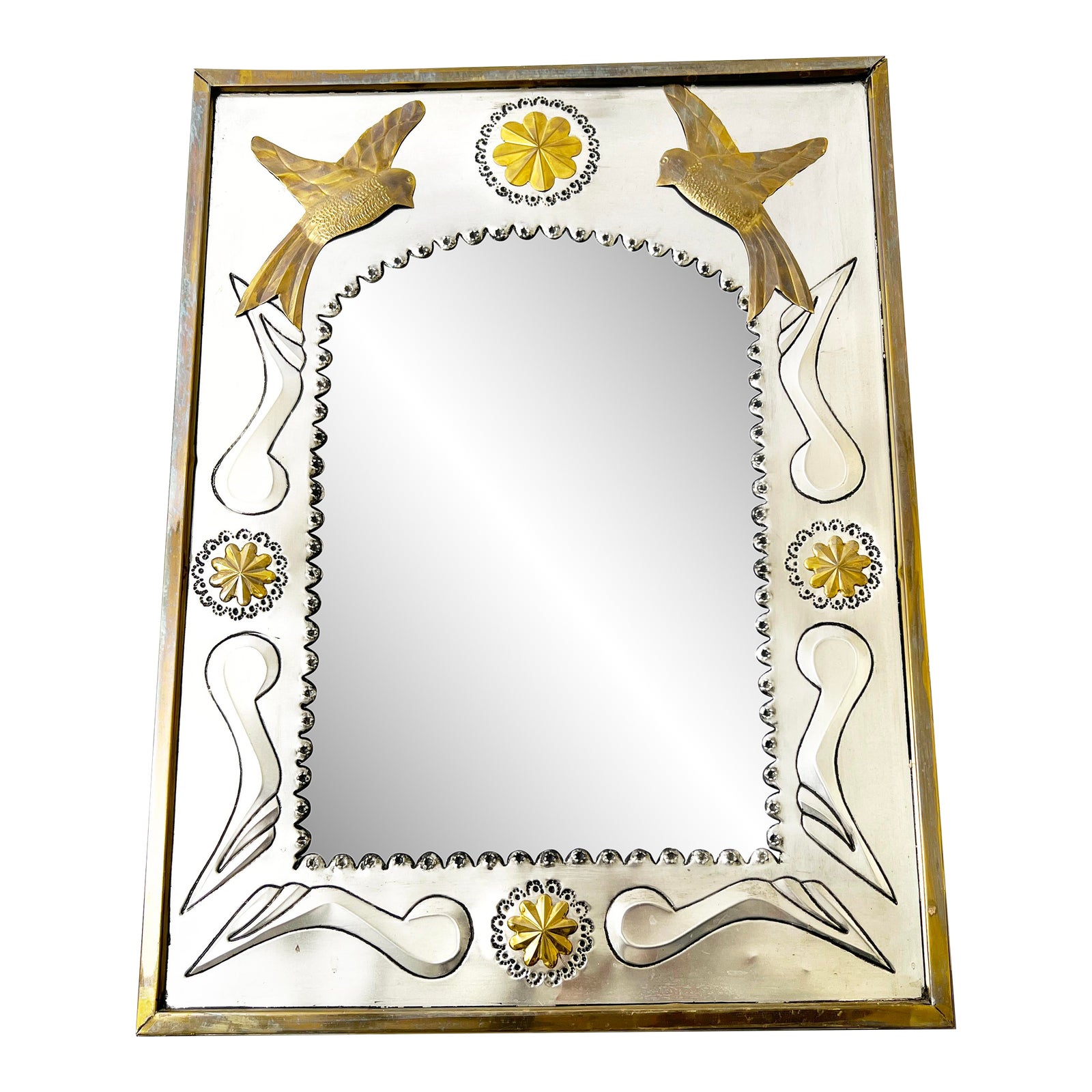 Vintage Very Large Hand Made Folk Art Punched Tin & Brass Frame | Chairish