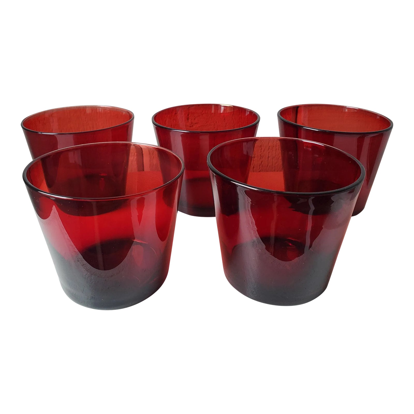 Set of 5 Vintage Red Cocktail Glasses | Chairish