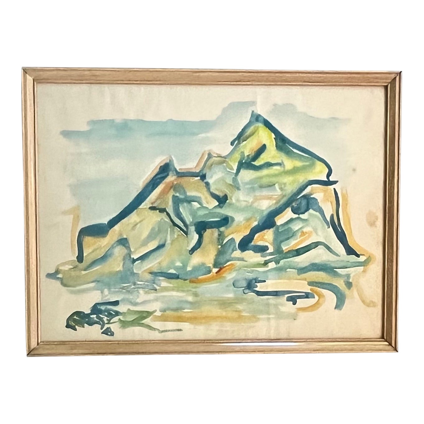 Abstract Expressionist Watercolor Landscape Painting of Mountains in ...