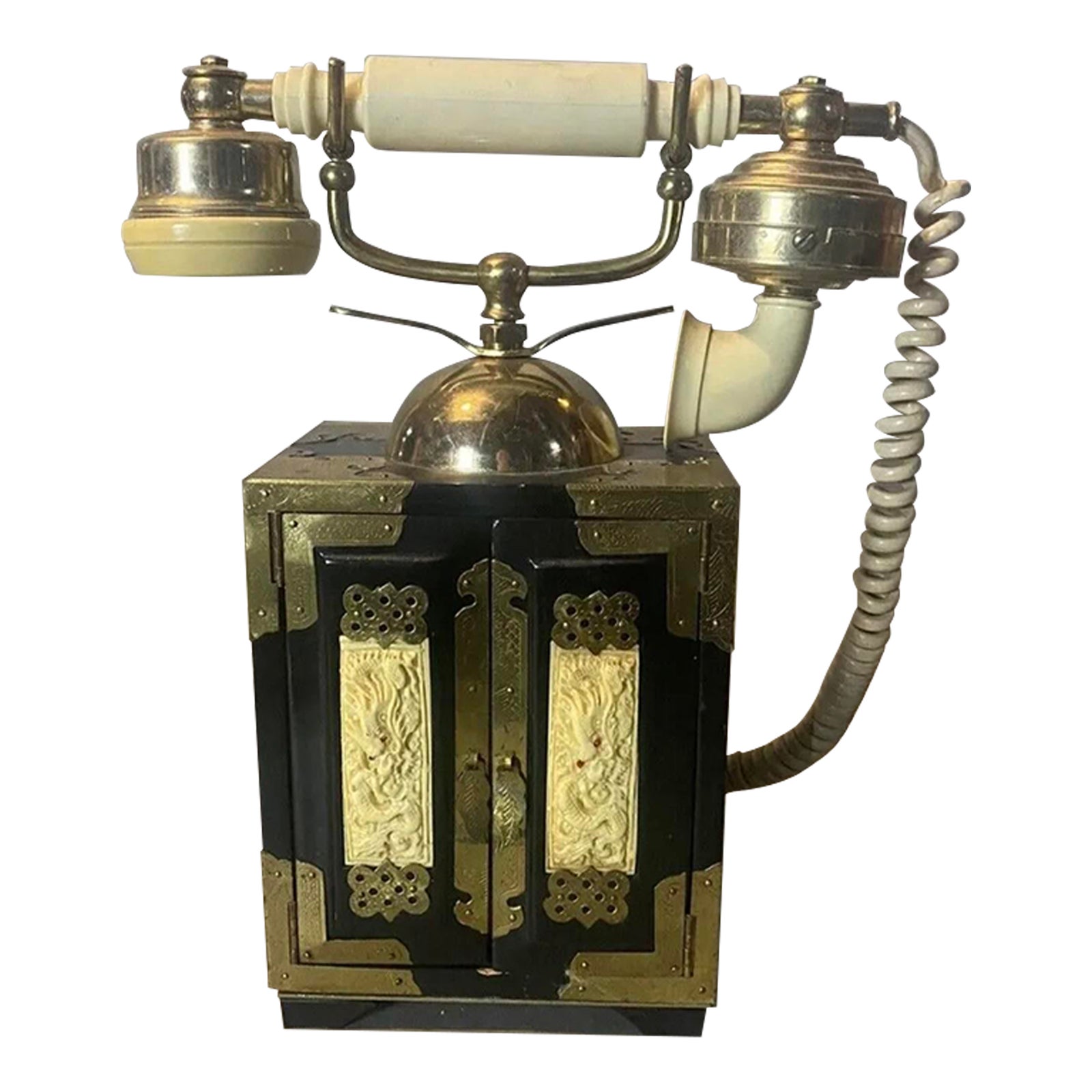 Vintage Retro Chinoiserie Inspired Rotary Desk Cabinet Base Telephone ...