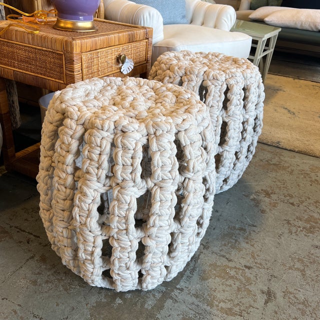 Pair of Palecek Woven Stools | Chairish