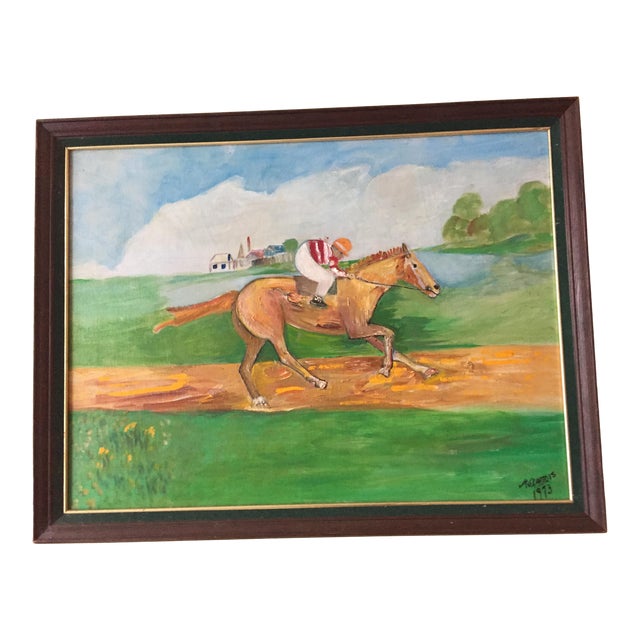 1970s "Glider Girl" Oil Painting of Horse and Rider, Framed | Chairish