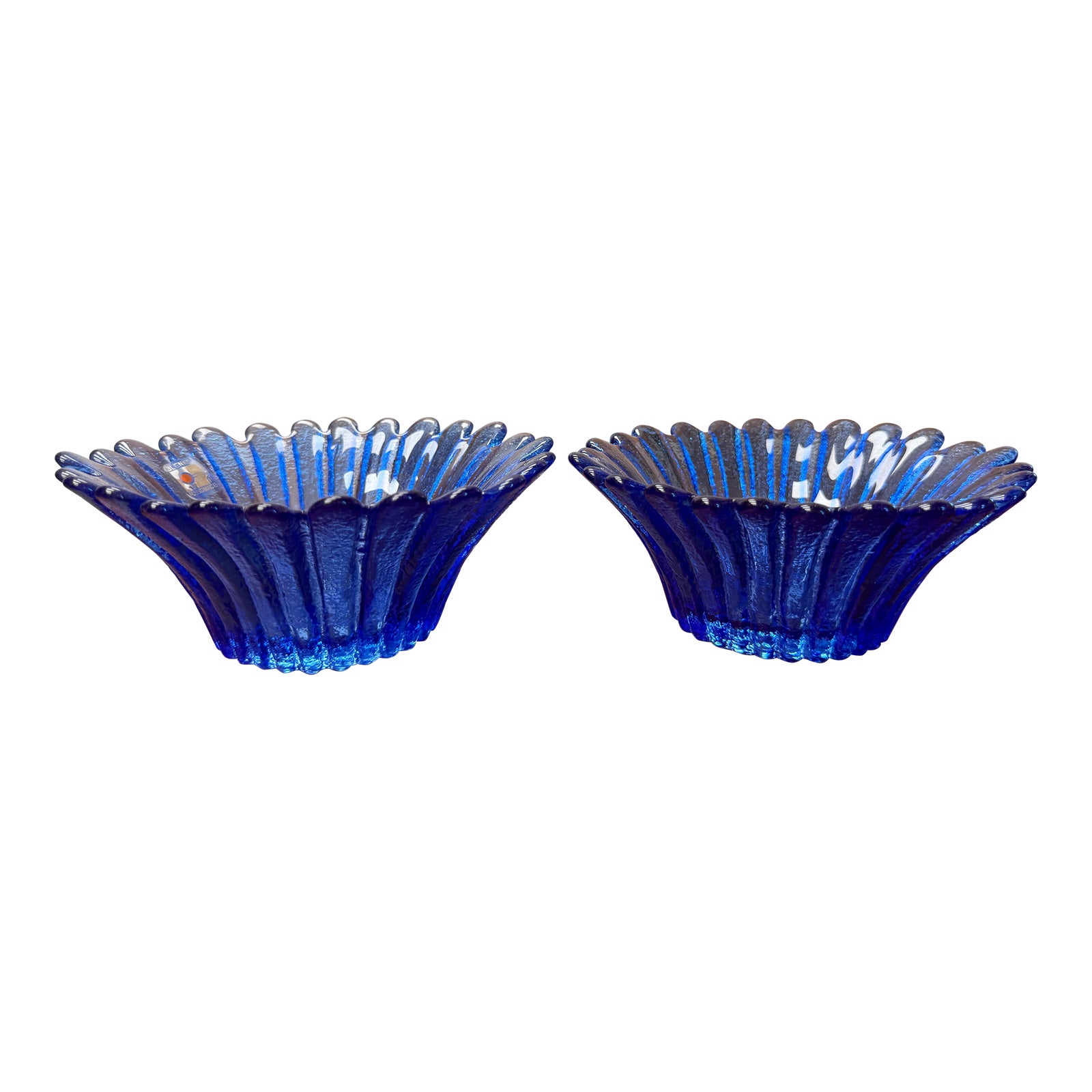 Vintage Blenko Cobolt Blue Flower Bowls - A Pair | Chairish