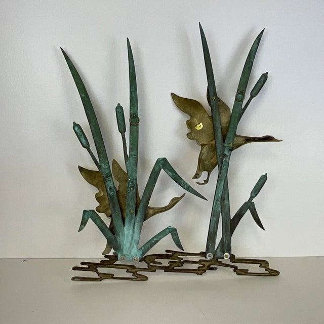 1960s Mid Century Americana Brass Ducks and Verdigris Bronze Cat Tails ...
