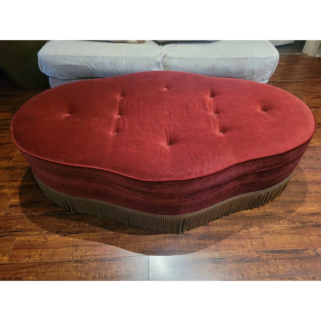 Hollywood Regency Extra Large Tufted Red Velvet Ottomon | Chairish