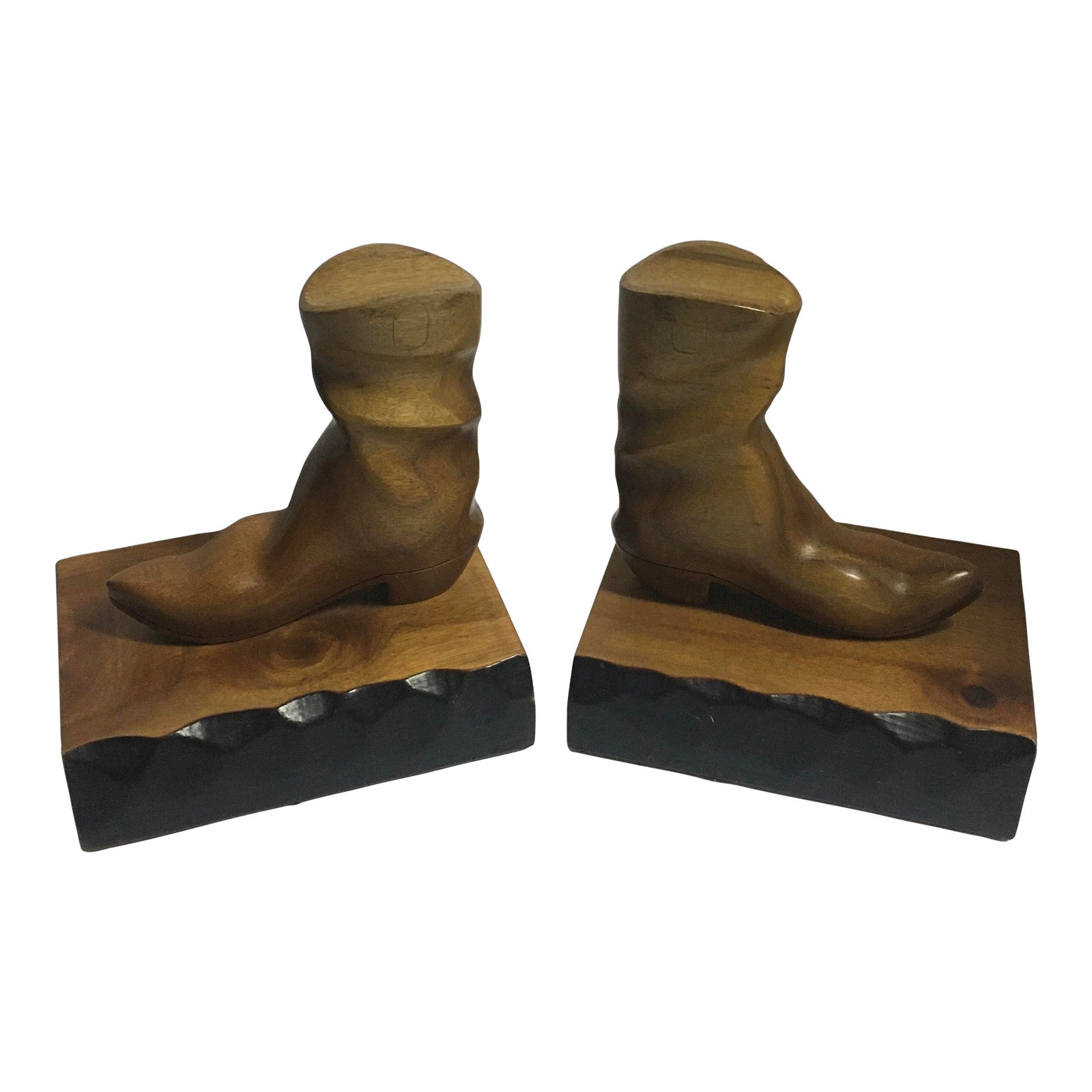 Vintage Carved Myrtlewood Cowboy Boot Bookends- a Pair | Chairish