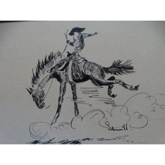 1920s Bucking Bronco Pen & Ink Drawing | Chairish