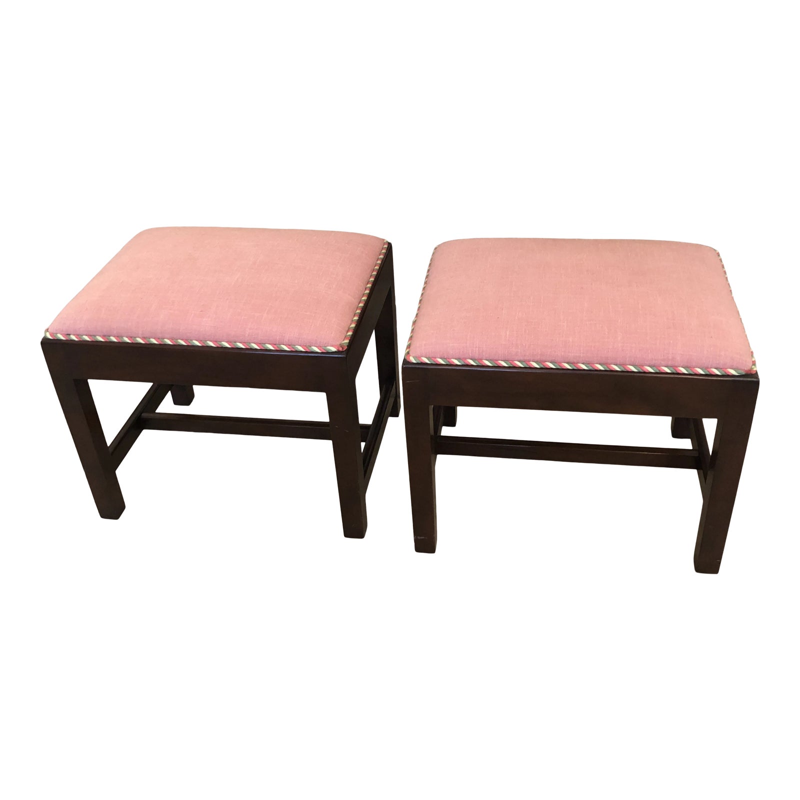 Traditional Parsons Style Mahogany & Upholstered Benches -A Pair | Chairish