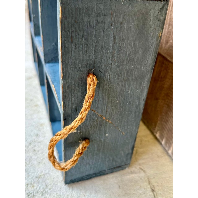 Vintage Style Painted Blue Box With Six Sections and Rope Handles ...