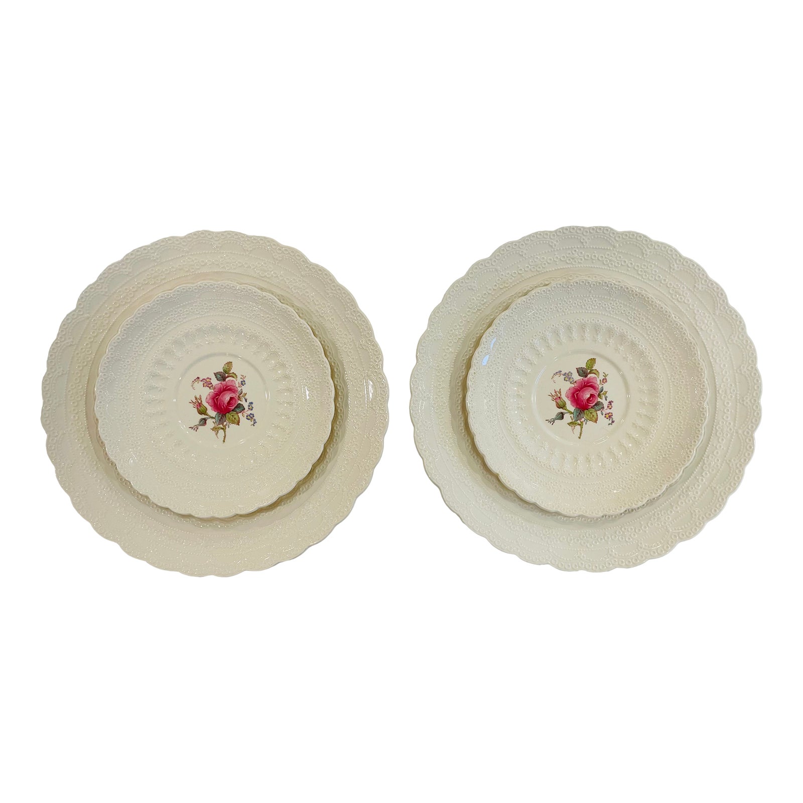 Spode 4-Piece Plate Set, Billingsley Rose, 1926, Old Red Backstamp ...