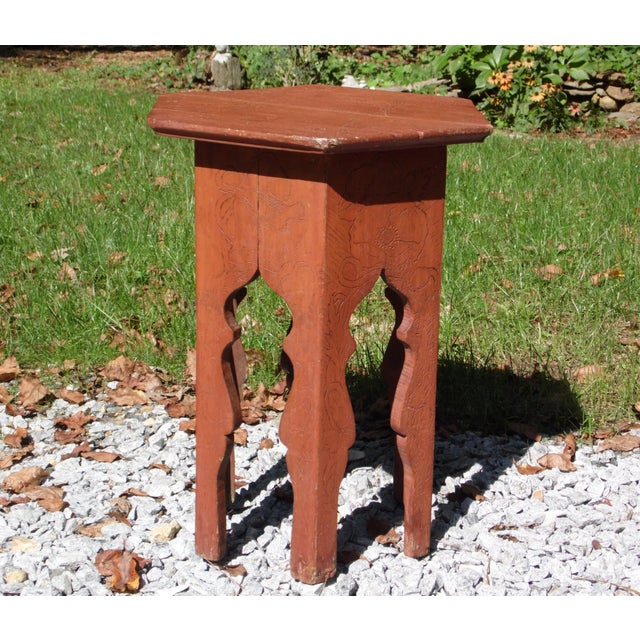 Vintage Arts & Crafts Moorish Style Wood Taboret Table Hexagon Plant ...