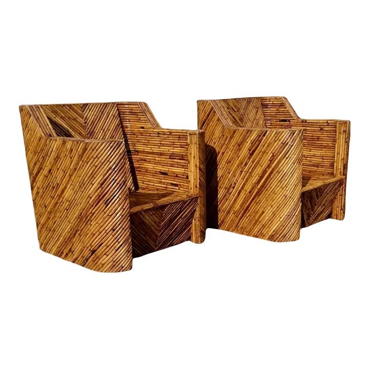 Vintage Pair of Split Reed Chevron Back Chairs | Chairish