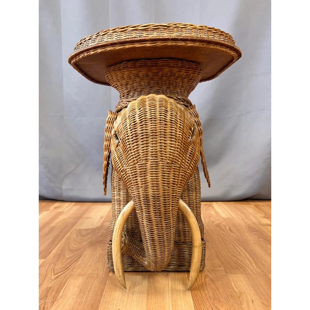 Vintage Boho Chic Natural Wicker & Rattan Elephant Side Table With Tray ...