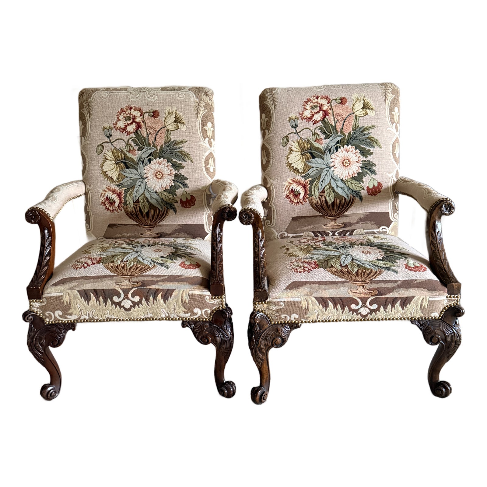 Georgian Style Mahogany Needlepoint Chairs | Chairish