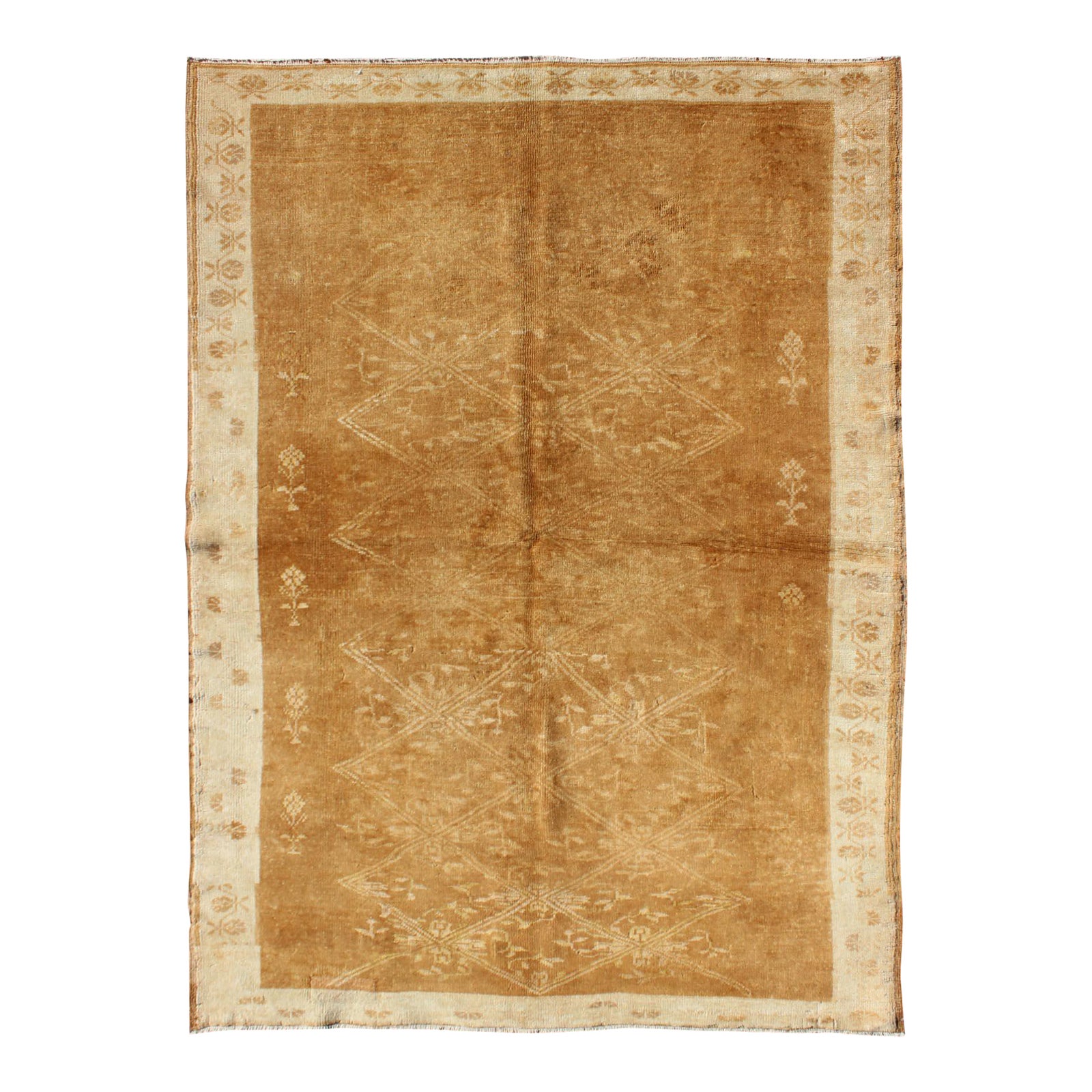 Vintage Turkish Rug With Lattice Pattern in Light Brown and Ivory ...