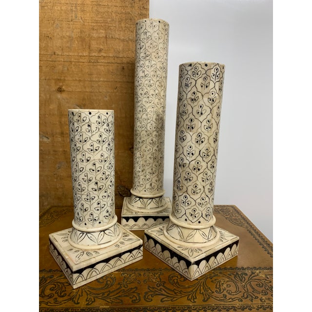 Late 19th Century Mughal Set of 3 Graduated Tessellated Bone Candle ...