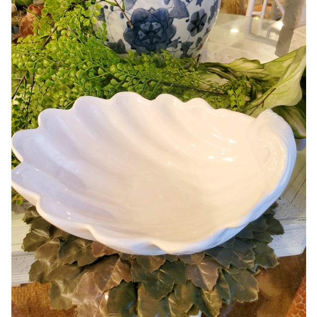 Vintage Ceramic White Large Coastal Regency Clam Shell Serving Dish ...