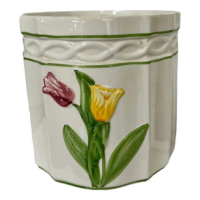 Portugal Tulip Design Cache Pot | Chairish