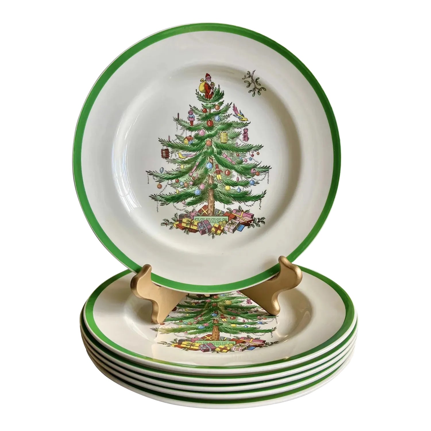 English Spode New Vintage "Christmas Tree" Dinner Plates Made in ...