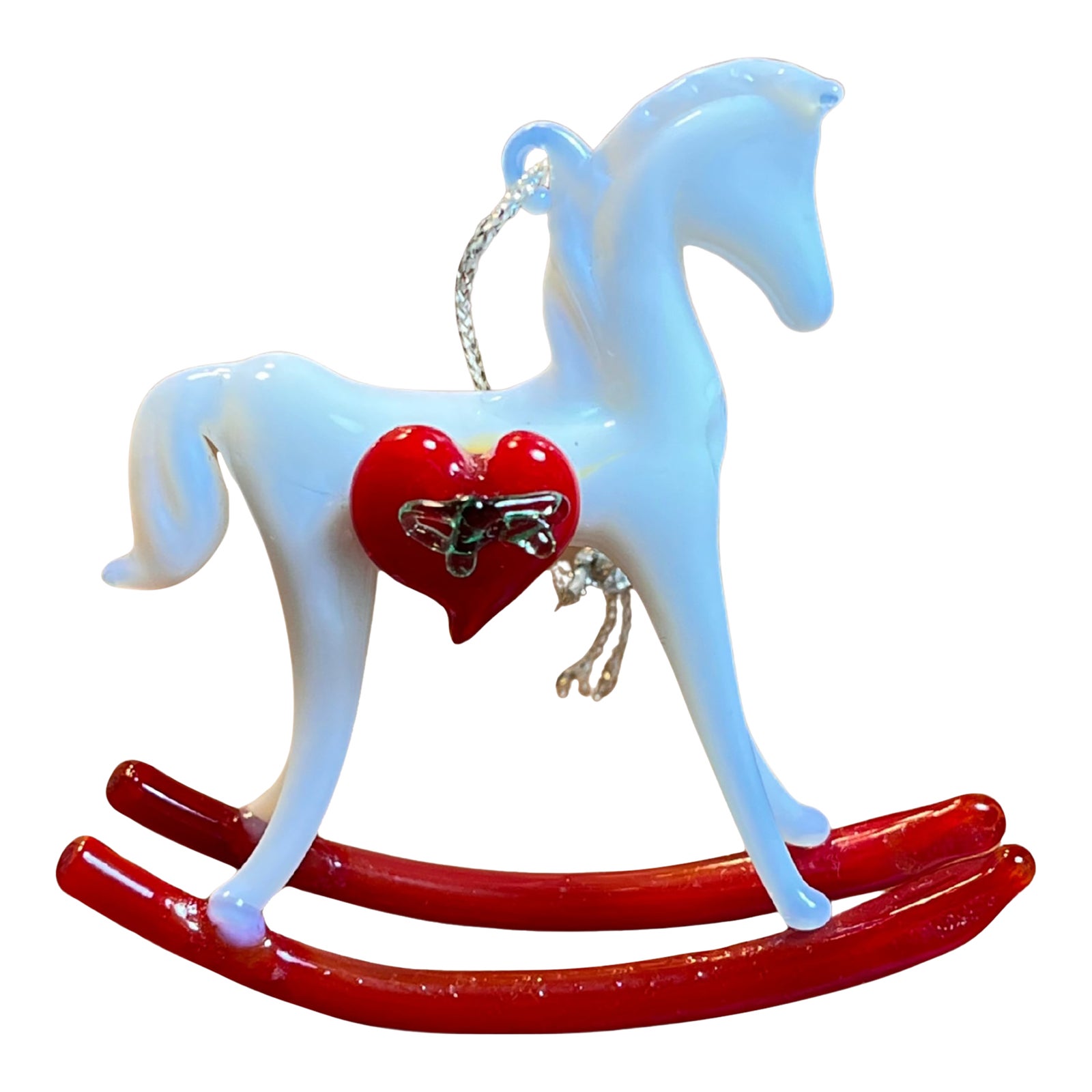 Vintage Blown Glass Rocking Horse Christmas Ornament – White & Red ...