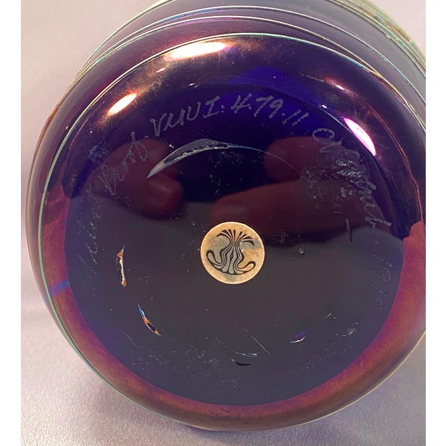 1970s Steven Correira Artist Proof Pulled Feather Blue Art Glass Vase ...