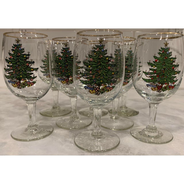 Spode Christmas Tree Wine Glasses With Gold Rim, Set of 8 | Chairish