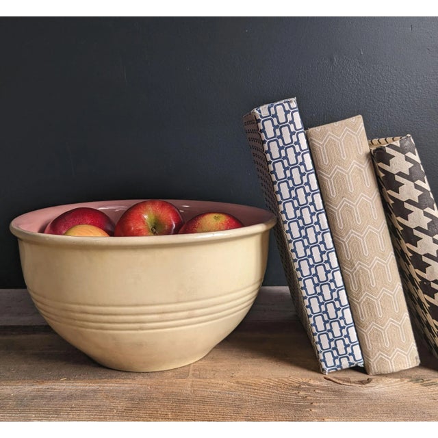 Large Antique Stoneware Crockery Style Mixing Bowl | Chairish