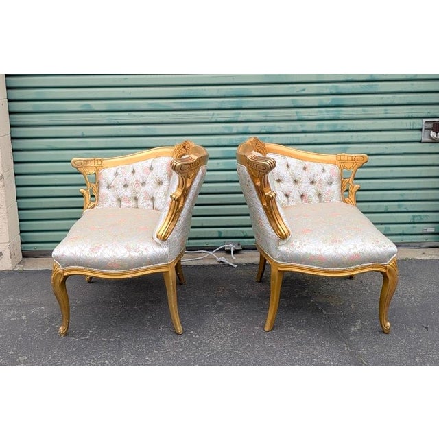 Late 20th Century Vintage French Regency Tufted Brocade Parlor Chairs ...