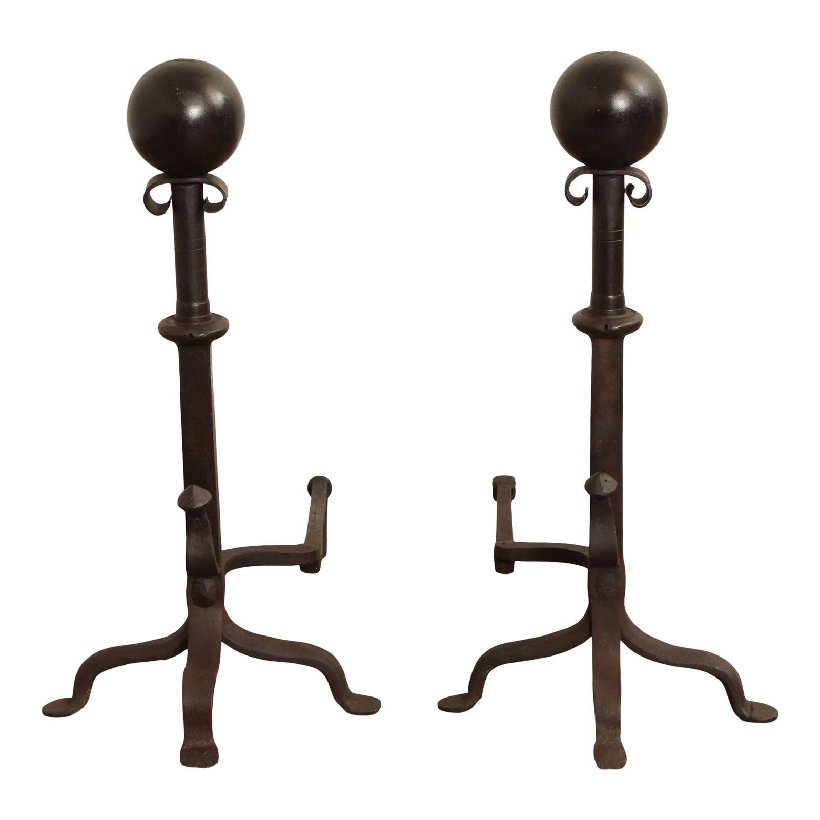 Arts & Crafts Pair of Heavy Iron Fireplace Andirons | Chairish