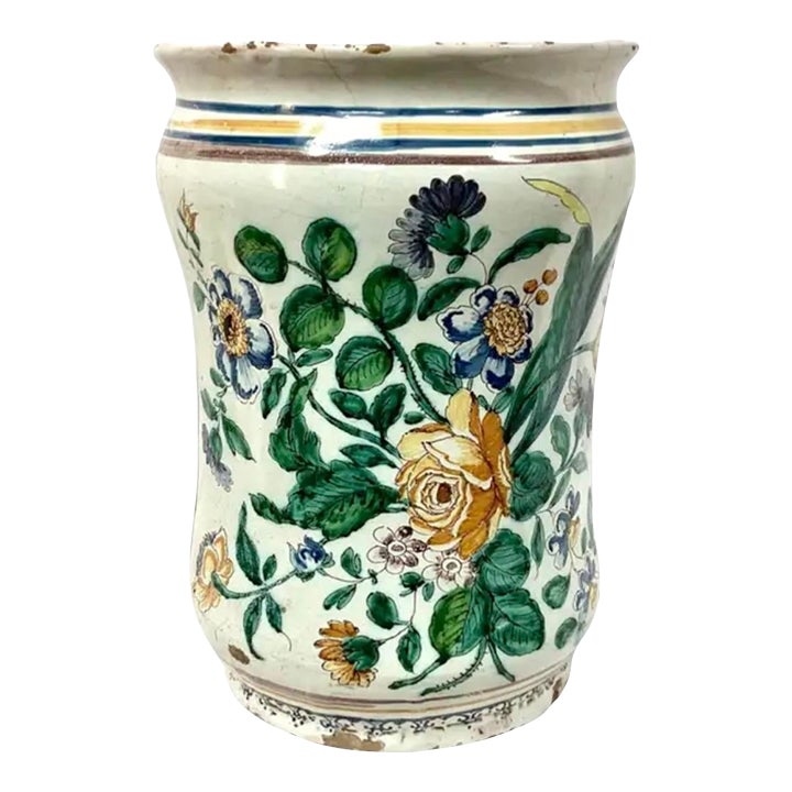 Italian Majolica Pharmacy Jar | Chairish