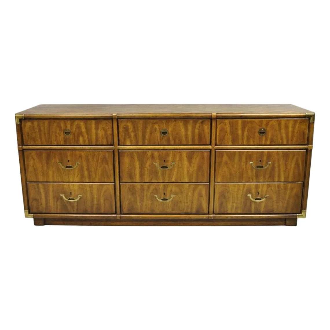 Vintage Drexel Accolade Campaign Style Pecan 9 Drawer Credenza Dresser ...